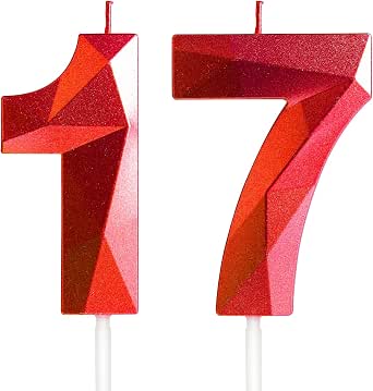 Amazon.com: Number 17 Candles,17th Birthday Candles,Red Happy Birthday ...