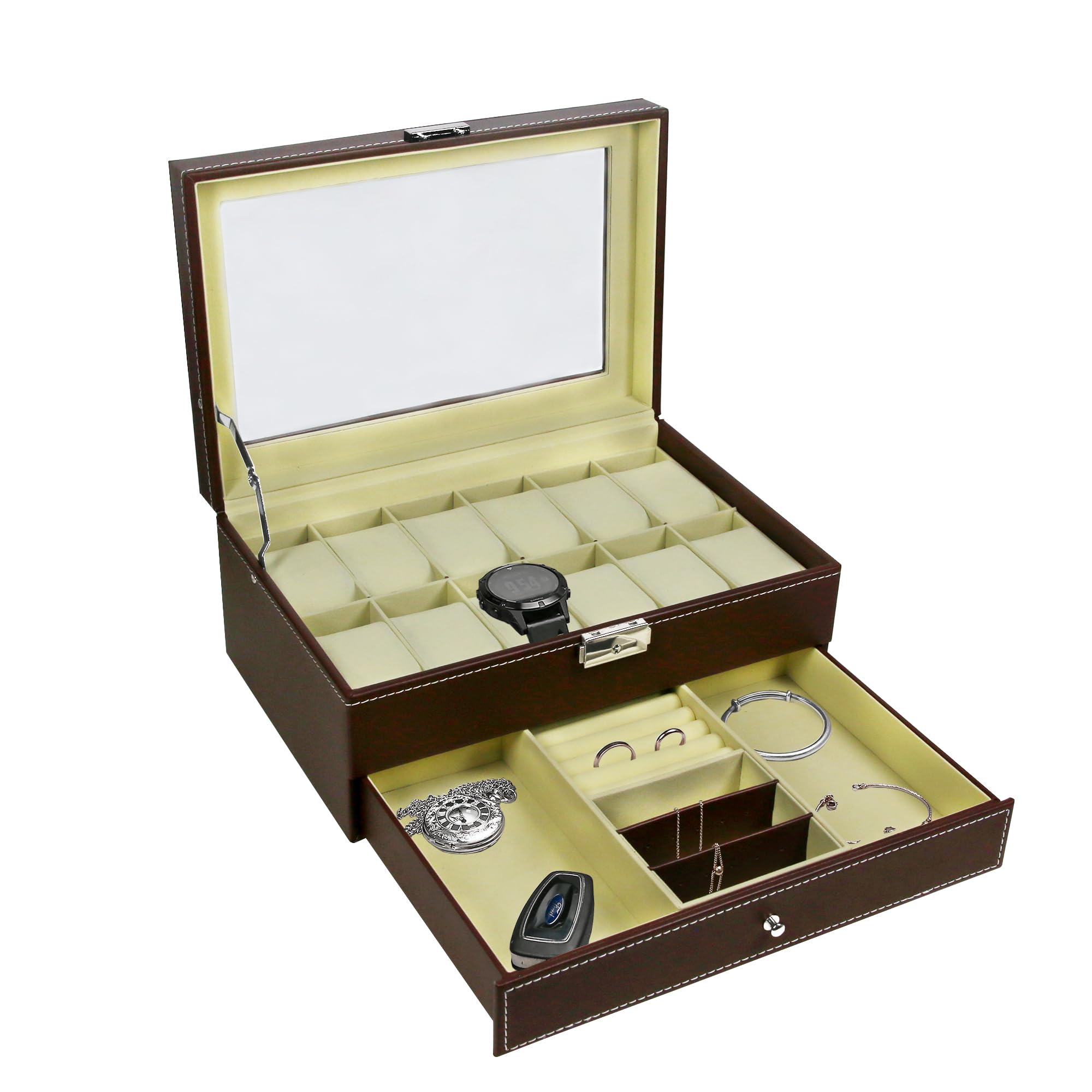 Snapklik.com : Ogrmar 12 Slot PU Leather Lockable Watch Storage Boxes ...