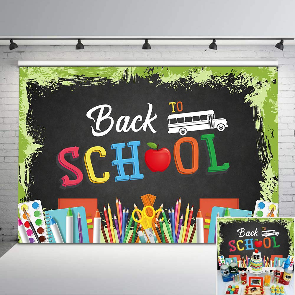 Mocsicka Back To School Backdrop Apple Pencil Blackboard Vinyl ...