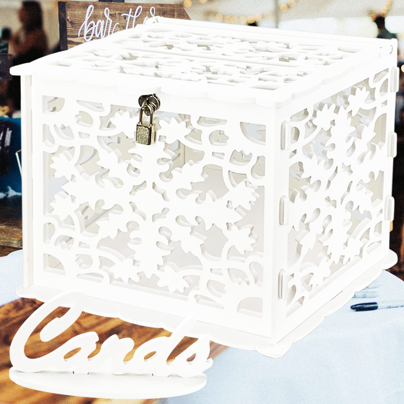 FCDECOR White Wedding Card Box with Lock, Gift Wedding Card Boxes for ...