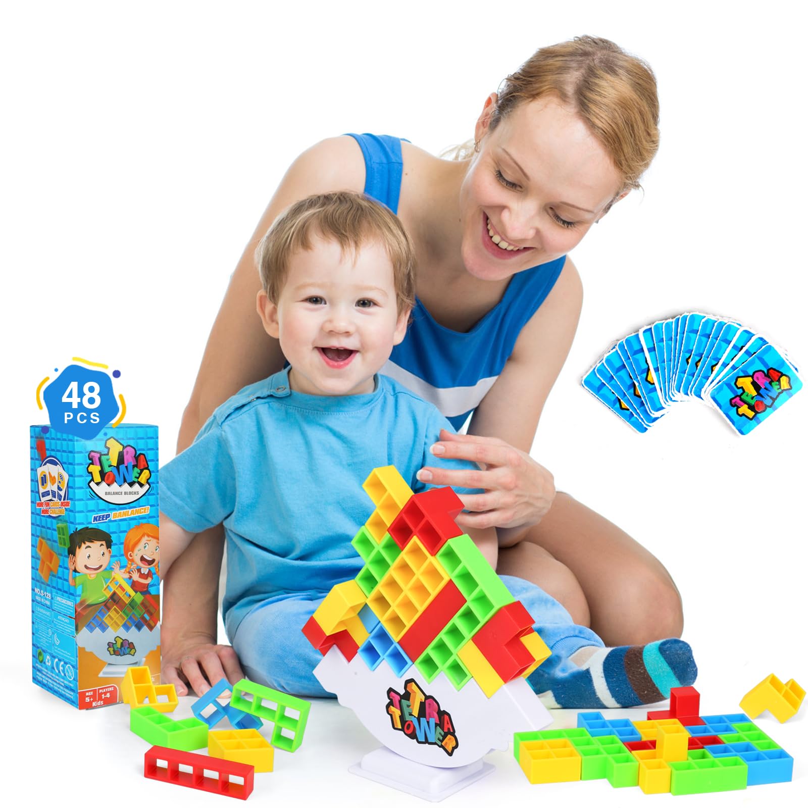 Starspuff 48 Pcs Tetra Tower Balance Stacking Blocks Game, Board Games ...