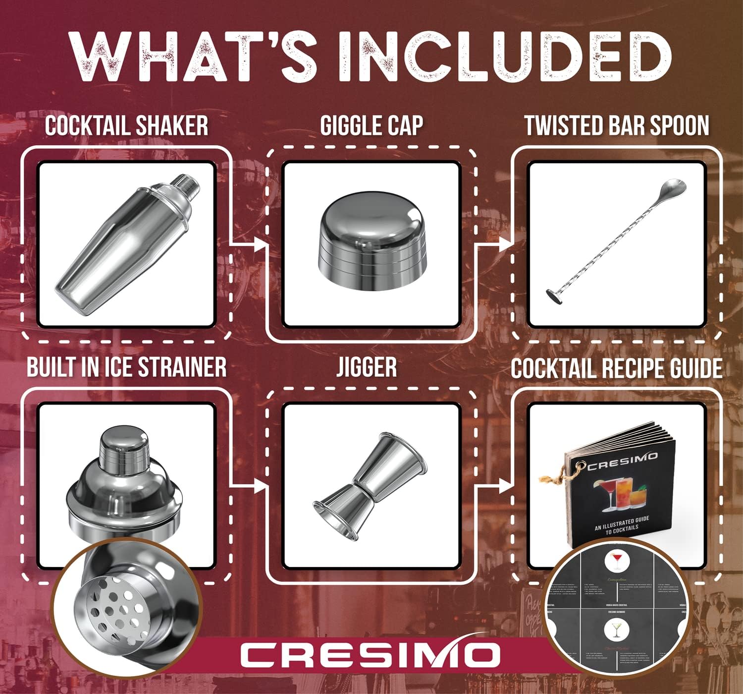 Vaso medidor de acero inoxidable coctelera para Martini Cresimo 24 ...