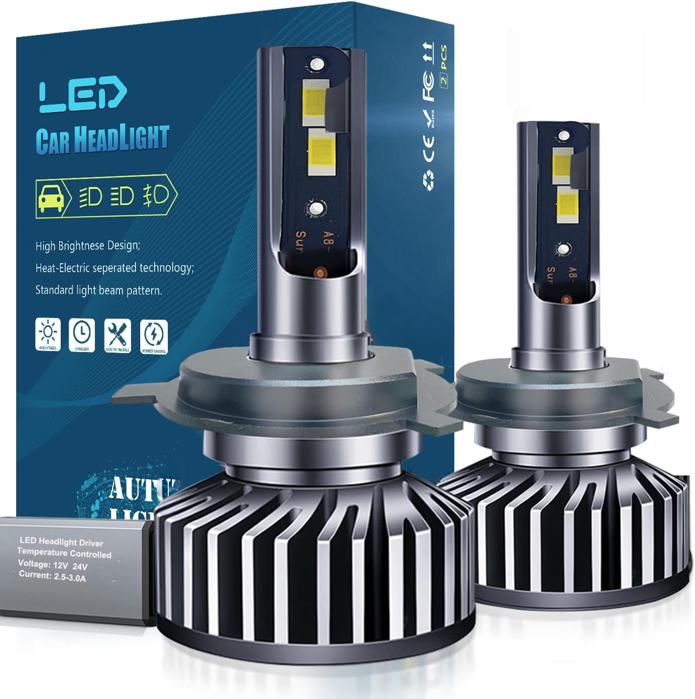 Amazon.com: AnyCar H4/9003LED Bulbs 4300K With Canbus Resistor Error ...