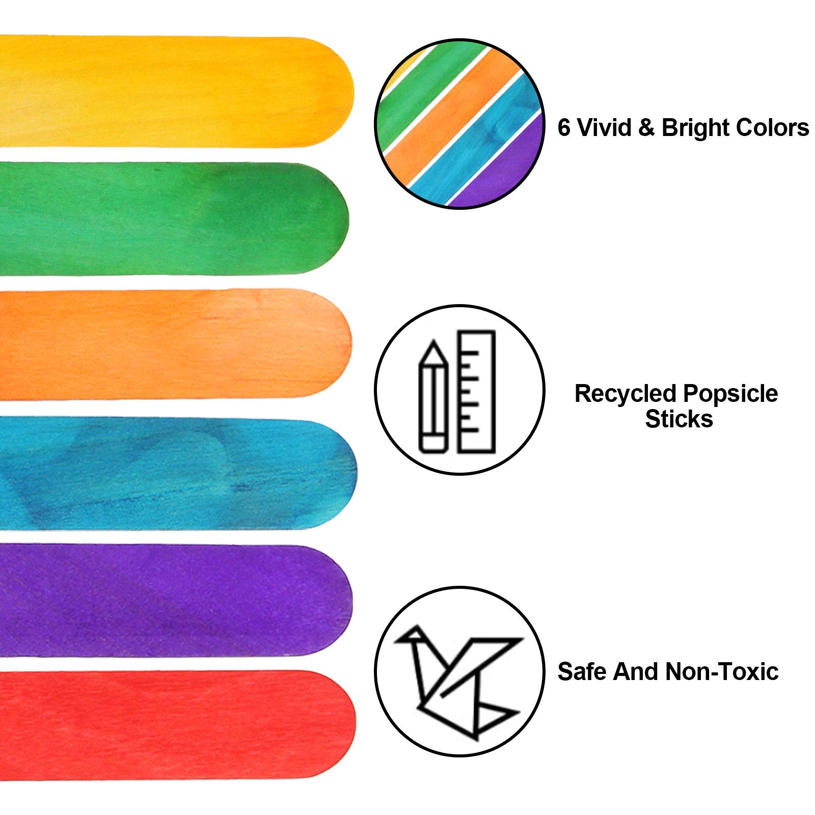 Snapklik.com : 1200 Pack 6 Inch Colored Popsicle Sticks Large Colorful ...