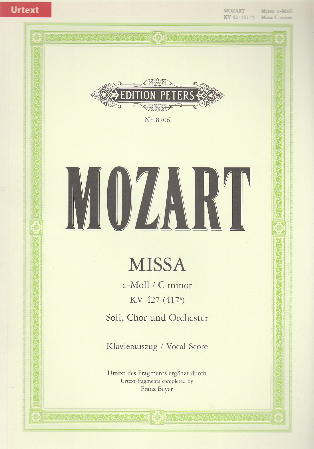 Mozart: Mass in C minor K427 (Vocal Score) (EP8706): For Sstb Soli ...