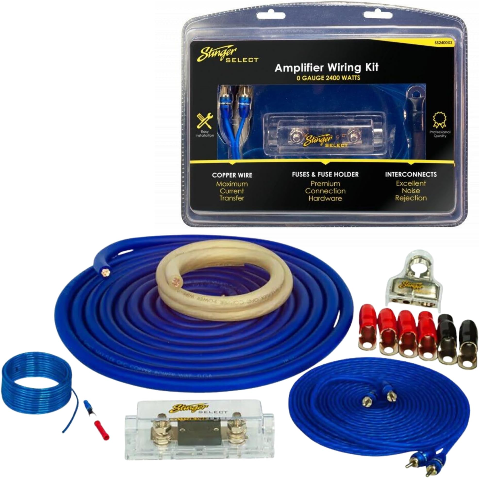 Amazon.com: Stinger 1/0 Gauge Copper Amplifier Wiring Kit, 2400 Watt ...