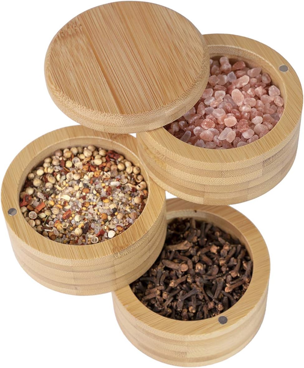 Amazon.com: Salt Cellar/Bamboo Salt Box With Magnetic Swivel Lid ...