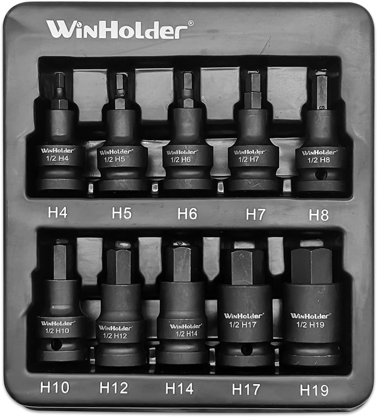 WinHolder 10Peices Impact HEX BIT Socket Set H4-H19 1/2" Drive 4mm to ...