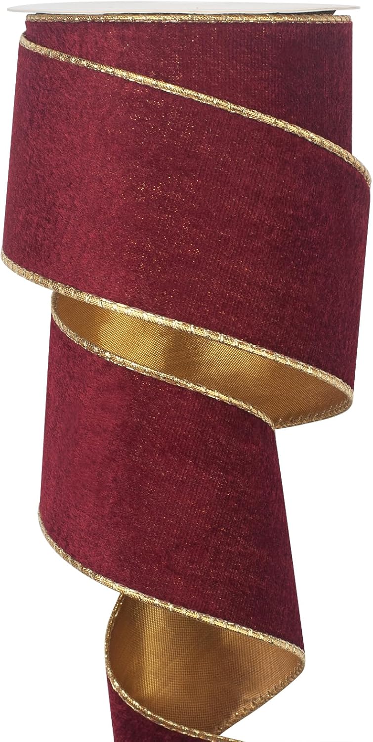Amazon.com: 2.5 inch Burgundy Wired Velvet Ribbon for Christmas Tree 10 ...