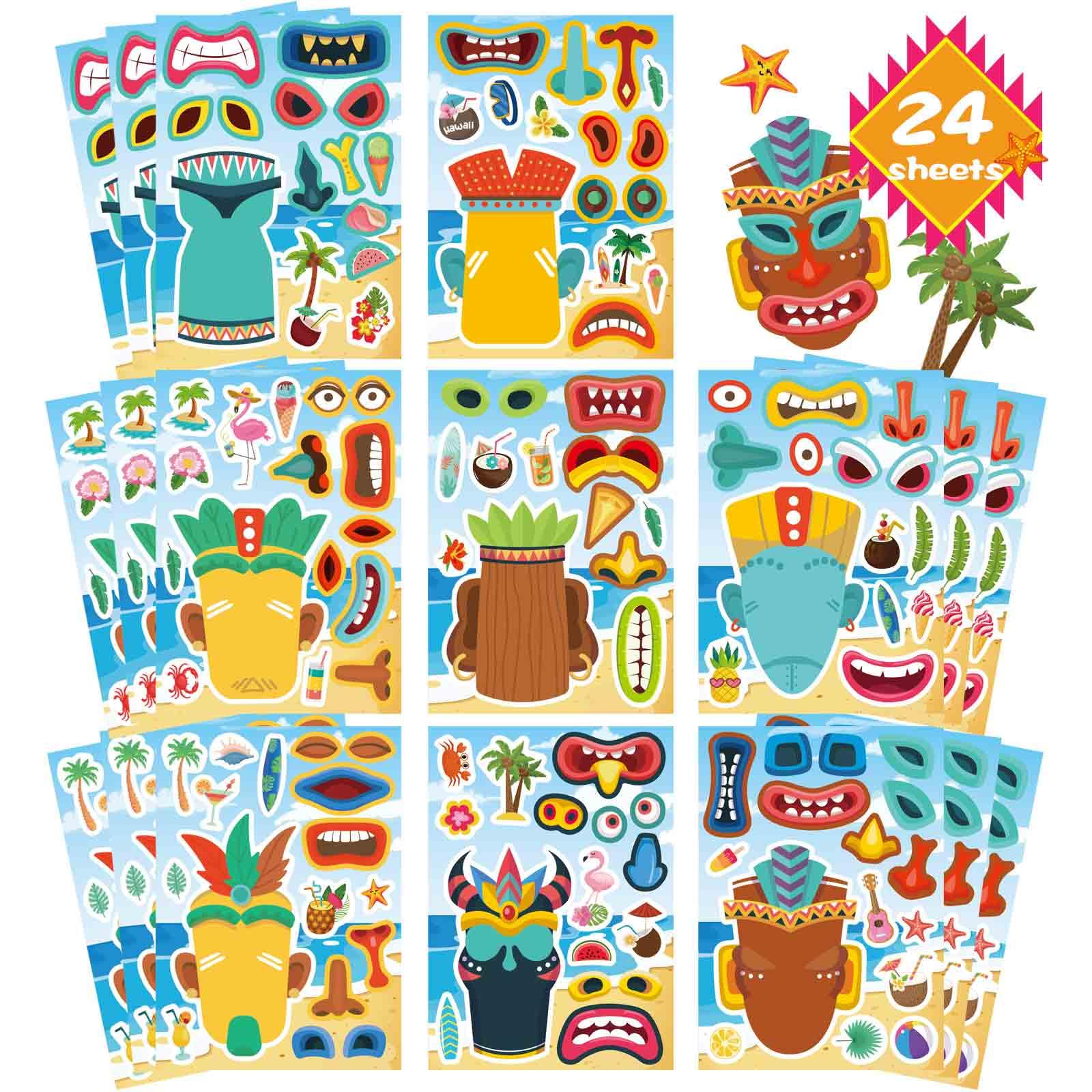 Amazon.com: 24 Sheets Tiki Make a Face Stickers, Tropical Hawaiian ...