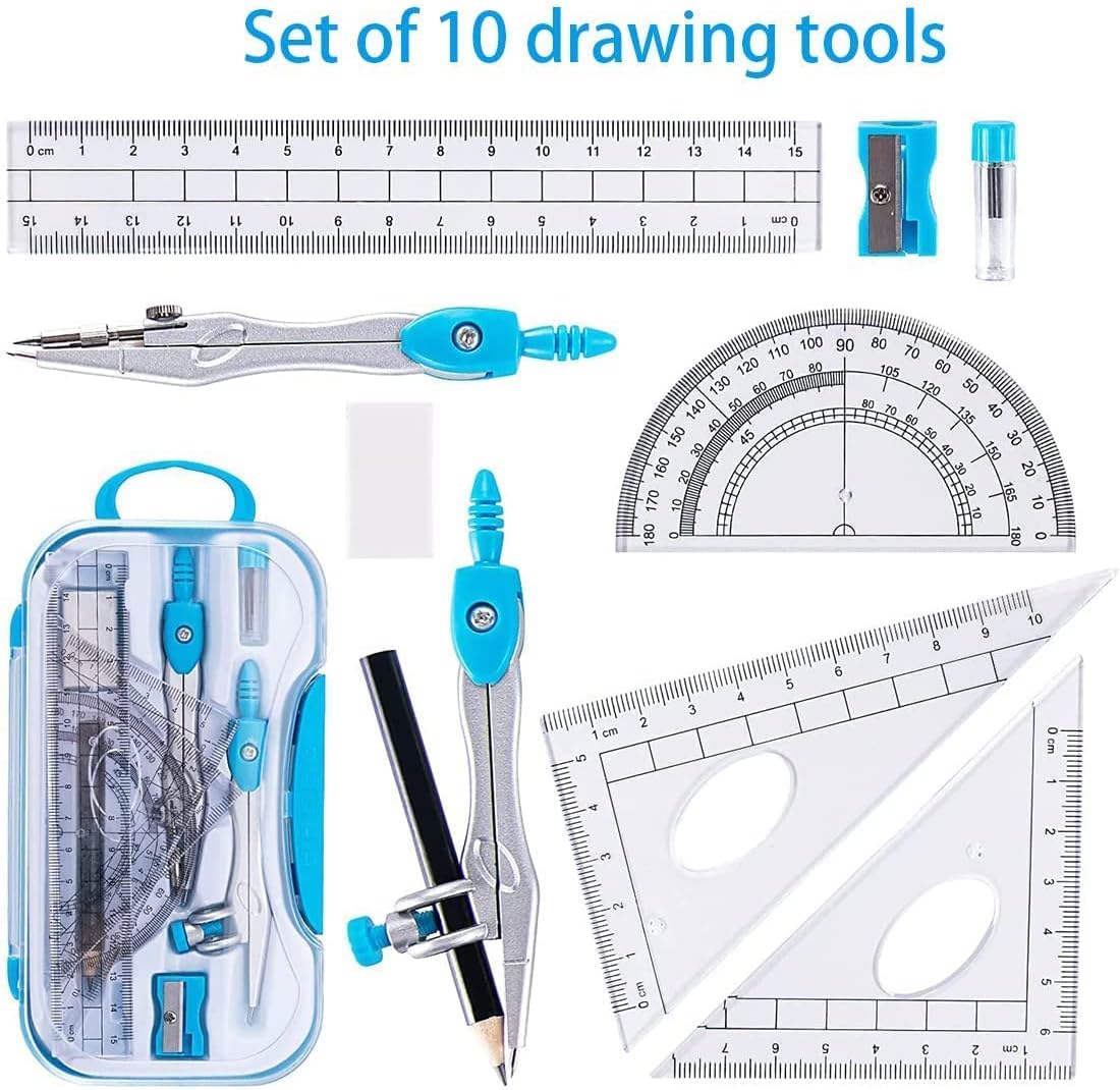 Kit de geometría matemática de 10 piezas, incluye brújulas ...