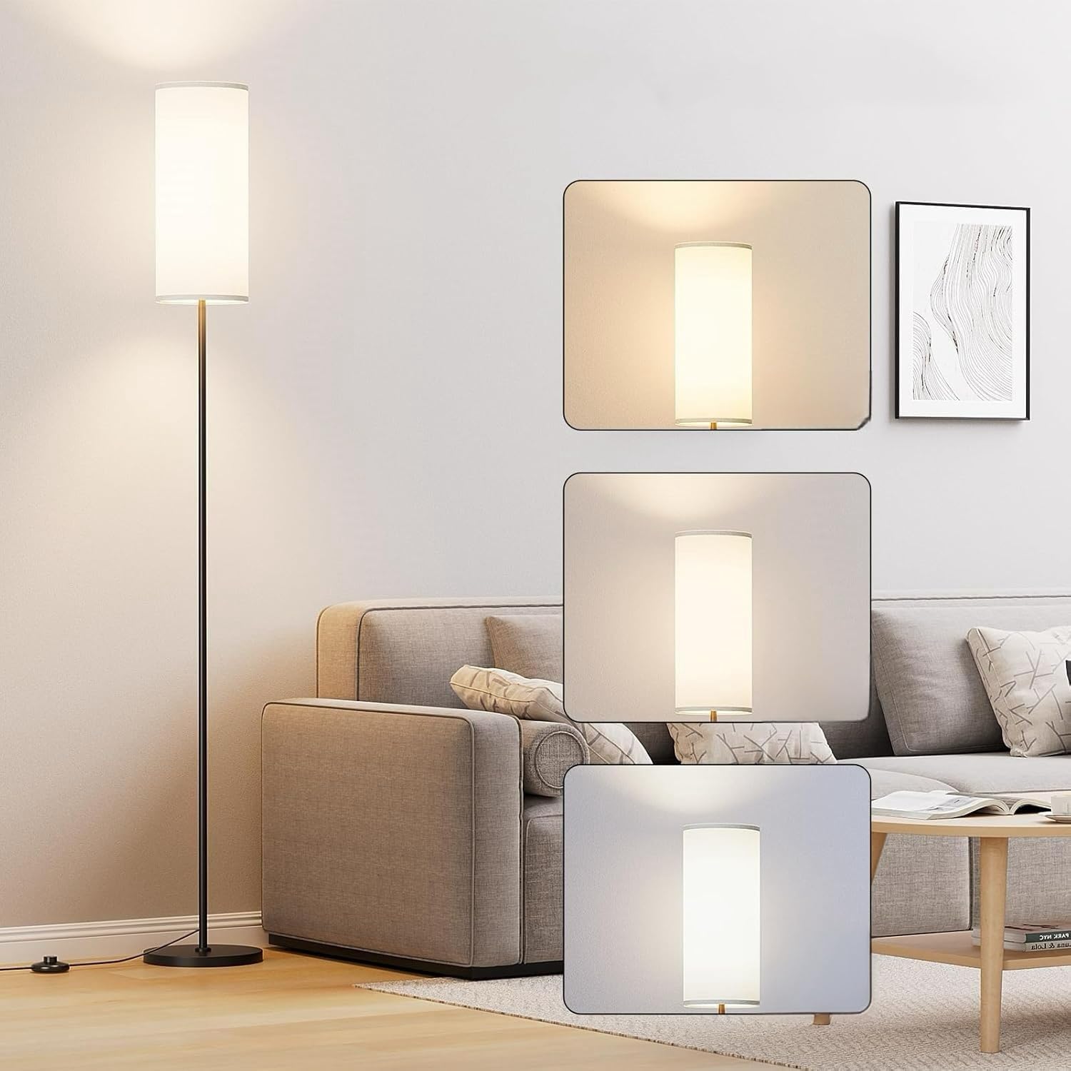 WAMBORY Floor Lamp for Living Room Bedroom, 3 Color Temperature Modern ...