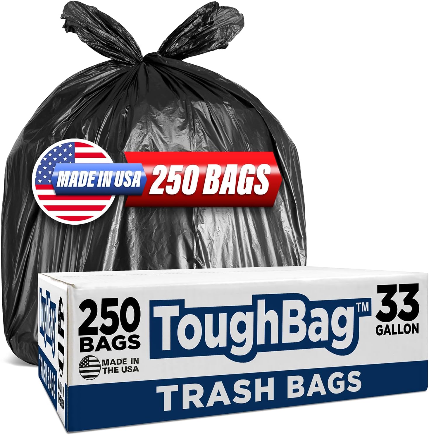 Amazon.com: ToughBag 30-33 Gallon Trash Bags Heavy Duty, 32 x 38" Black ...