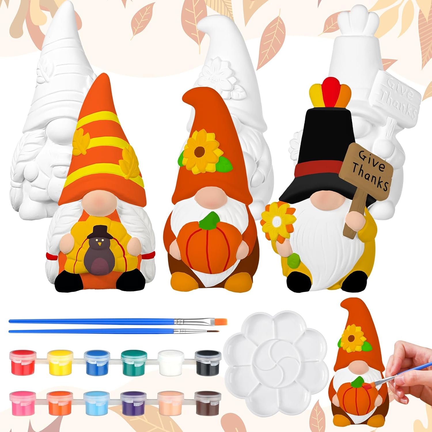 Amazon.com: Youyole 3 Pack Thanksgiving Ready to Paint Your Own Gnome ...