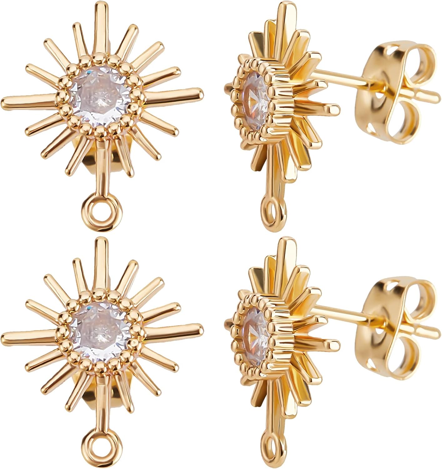 Amazon.com: Beebeecraft 10Pcs/Box 18K Gold Plated Sun Earring Findings ...