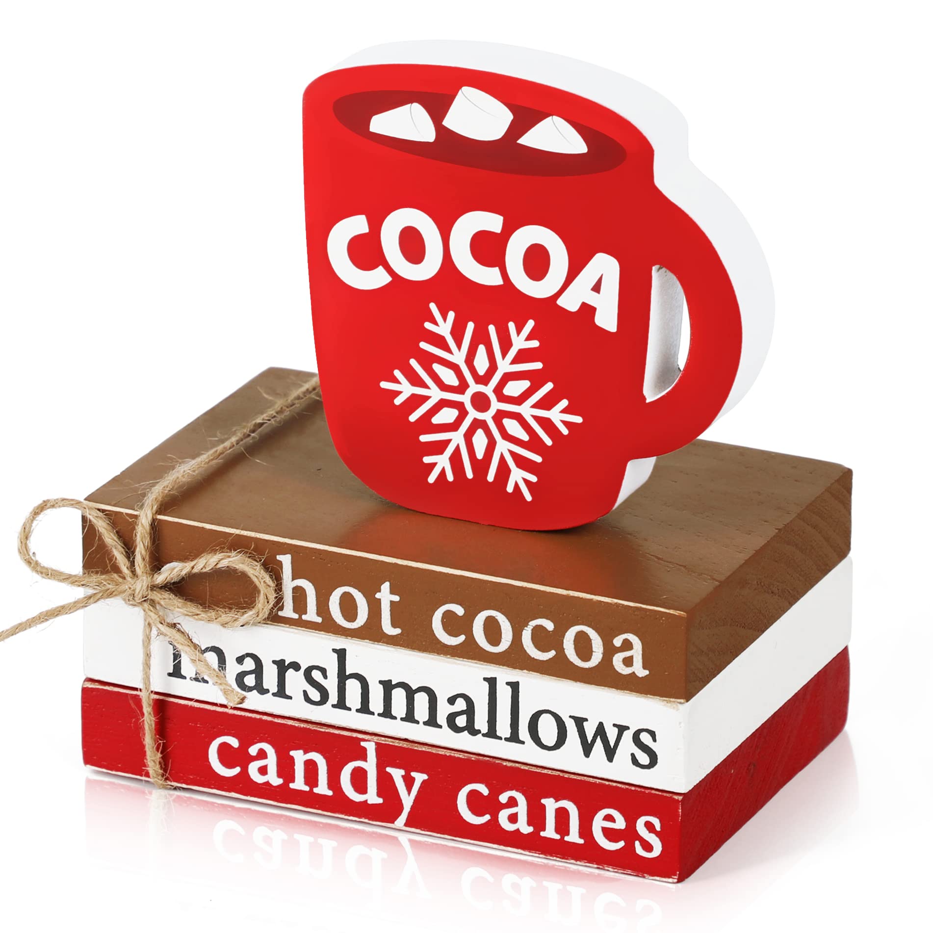 Amazon.com: Christmas Wood Decor, Hot Cocoa Decorative Books Stack, Xmas Mini Faux Book Decor ...