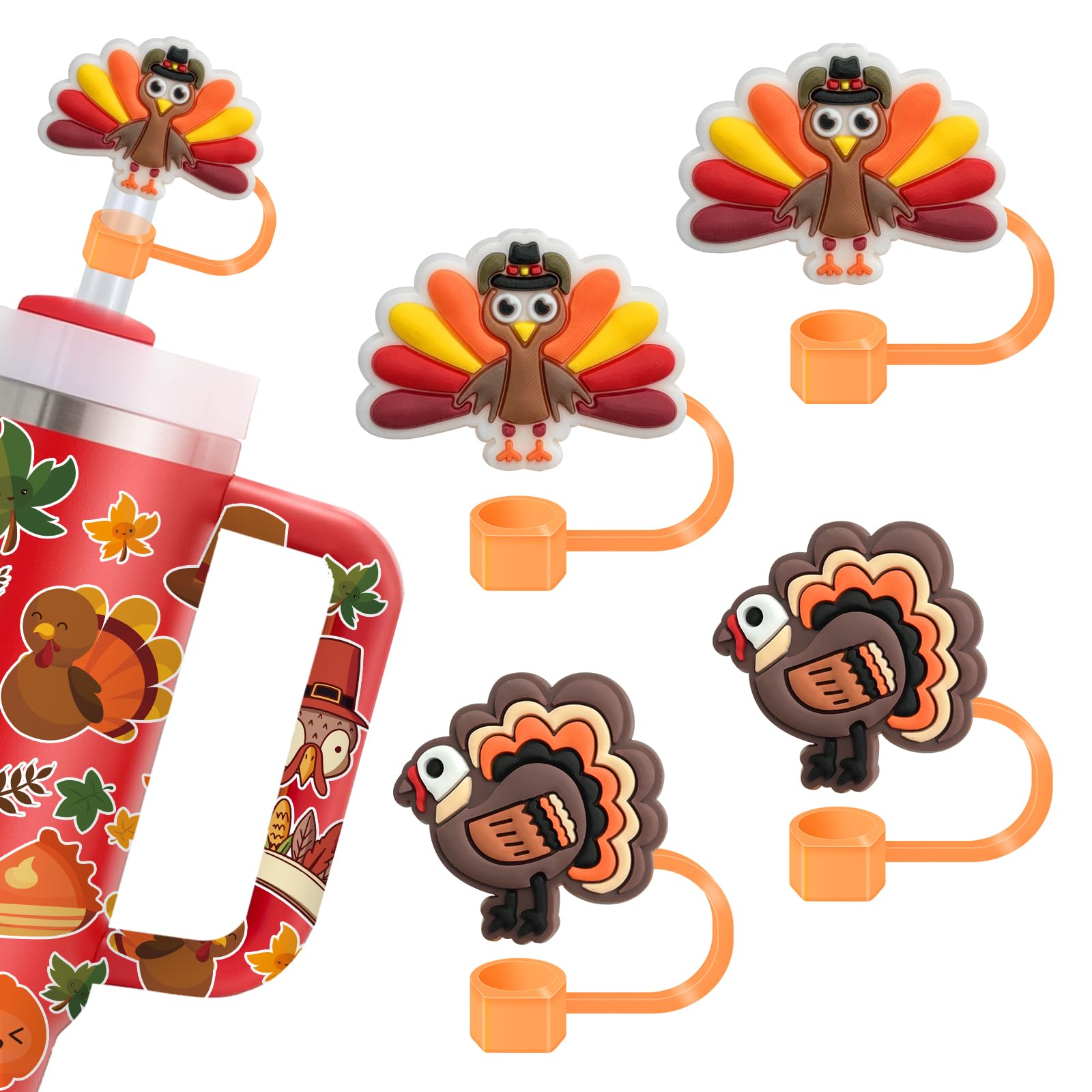Amazon.com: 4 Pack Thanksgiving Straw Covers Cap Turkey Stanley Straw ...