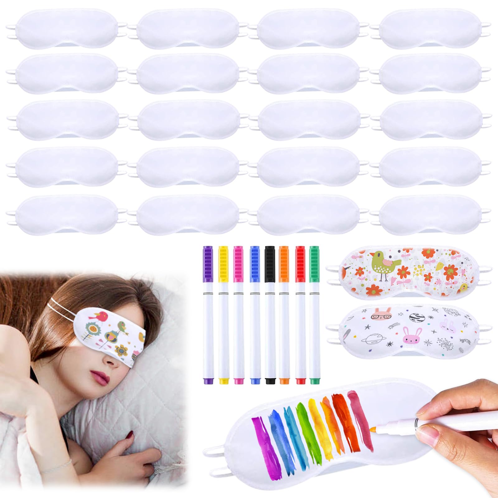 20 Pieces White Eye Sleep Sublimation Coverings Sleep Shade Blindfold ...