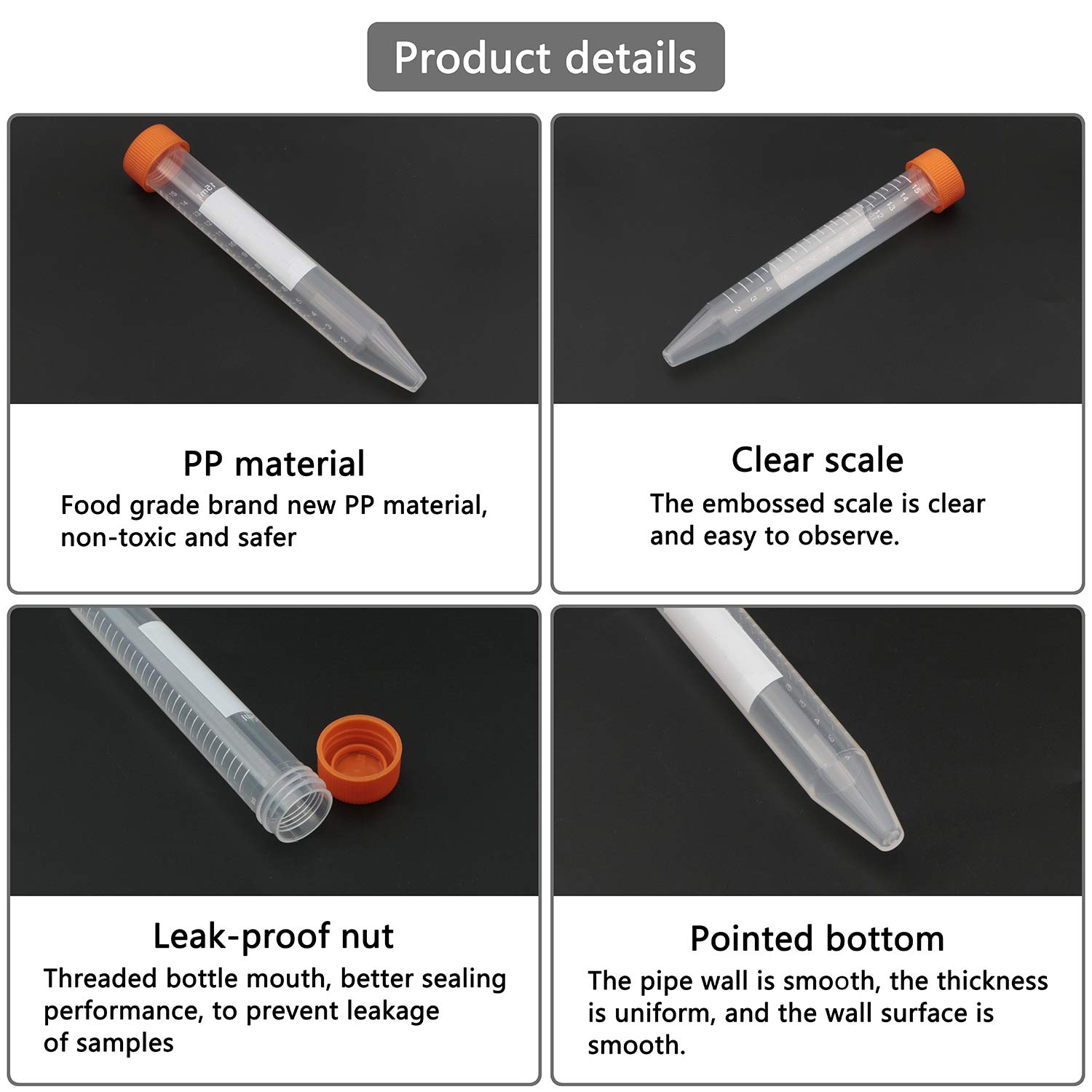 JIUWU 10 Pack Plastic Graduated Centrifuge Tube Bottom TipTest Vials ...