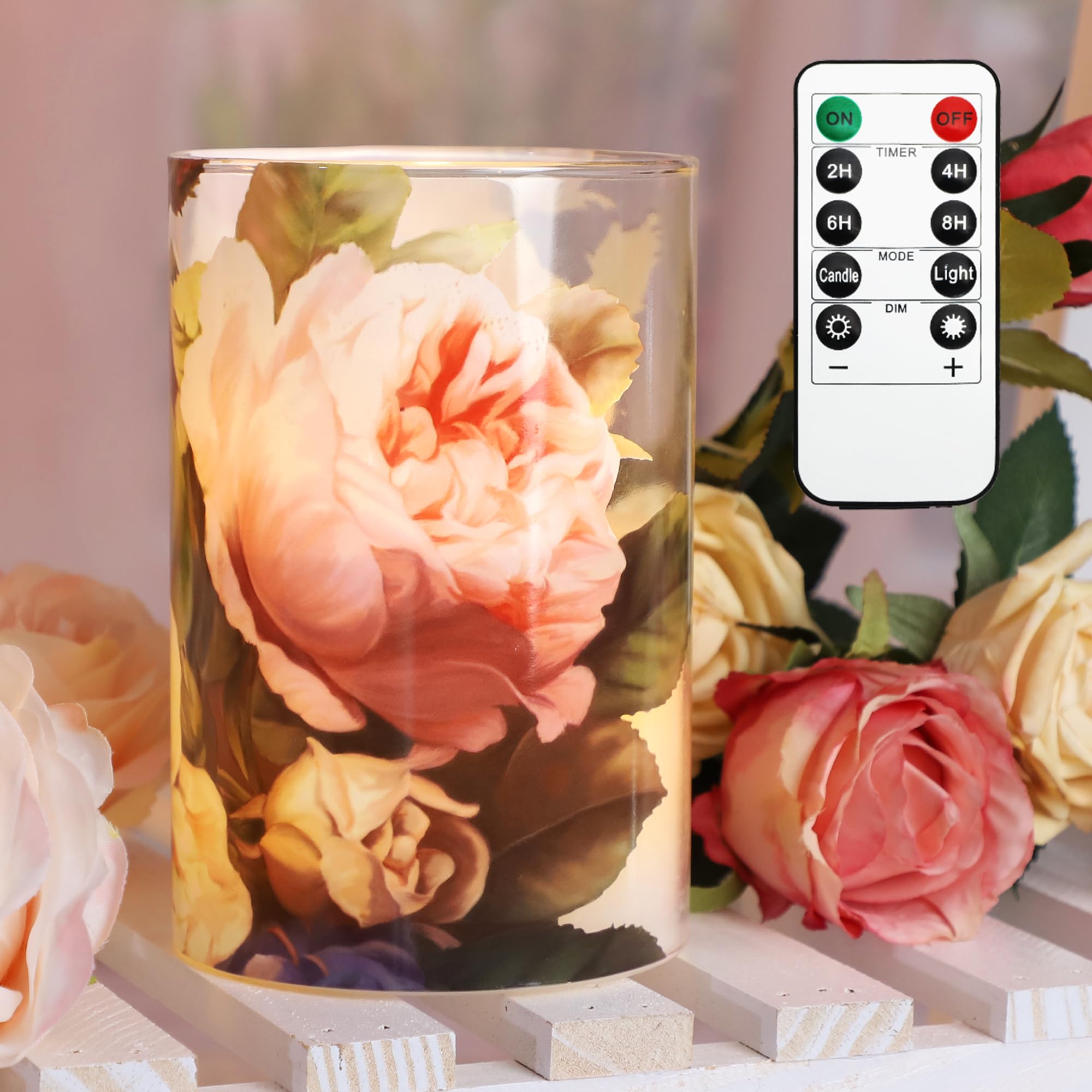 Amazon.com: Cafemoon Flameless Candle with Remote Timer, Pink Rose ...