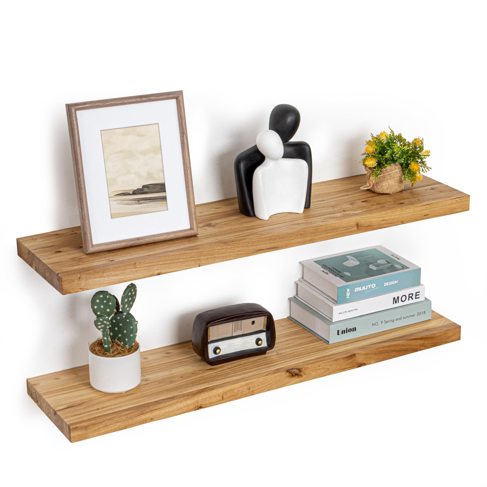 Amazon.com: Fun Memories 36" Natural Wood Floating Shelves, 9.3" Deep ...