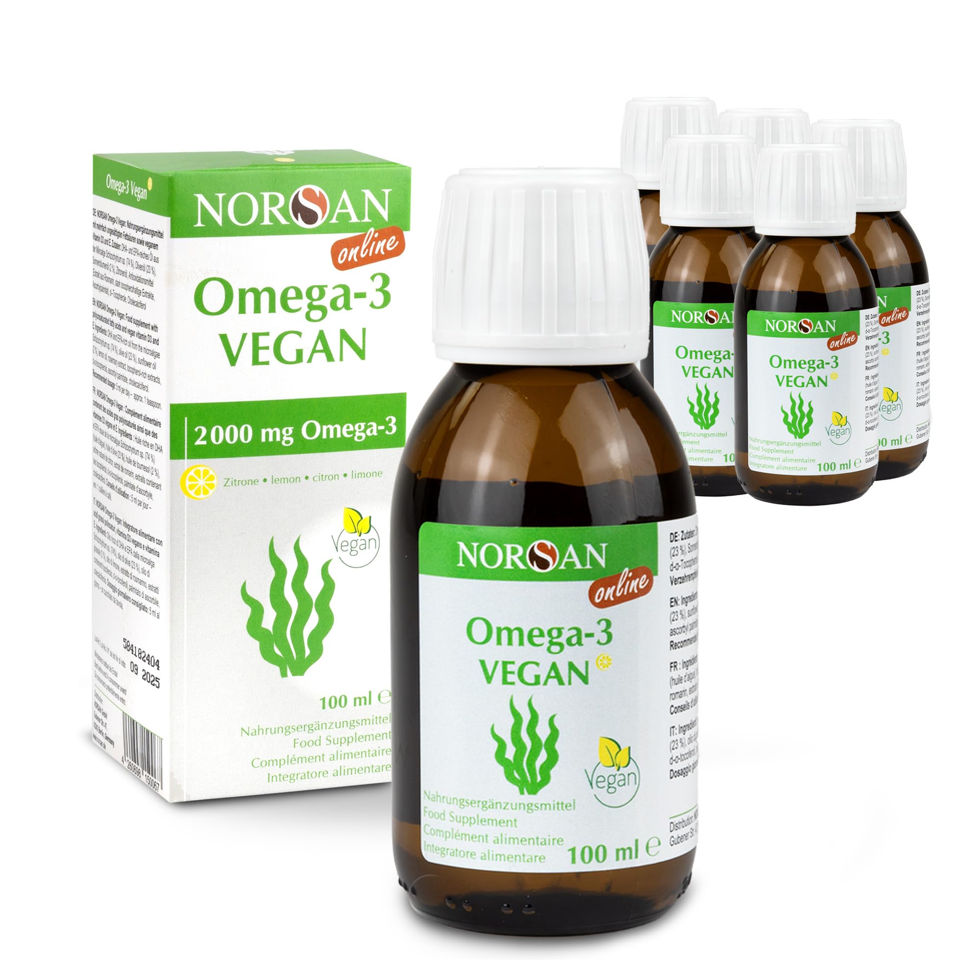 NORSAN Premium Omega-3 Vegan Öl hochdosiert 6 x 100ml / 2000 mg Omega-3 ...