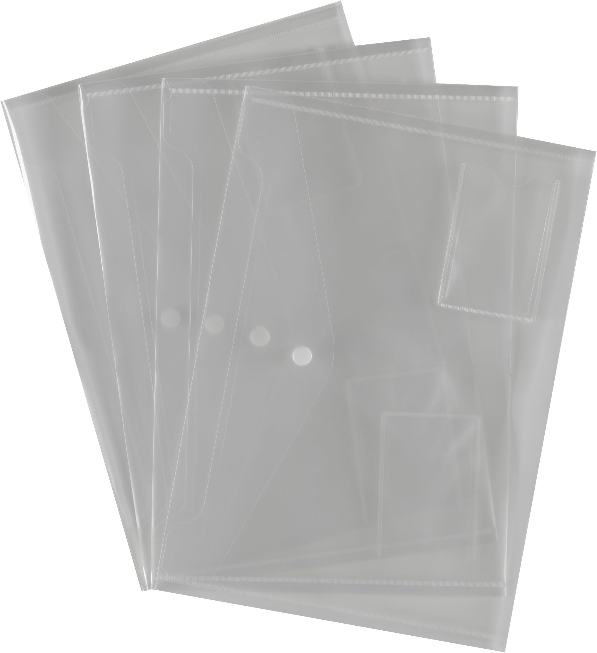 Qty 5 Document Wallet Folder Plastic A4 Clear Popper Stud Closing Hard ...