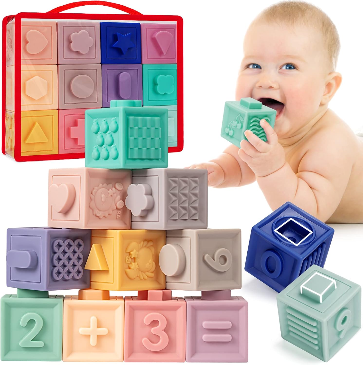 Amazon.com: Jyusmile 12-Pc Soft Stacking Blocks, Teething and ...