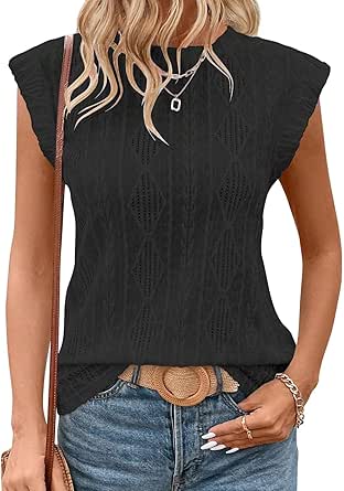 Falechay Womens Summer Tops Crew Neck Short Sleeve Eyelet Embroidery ...