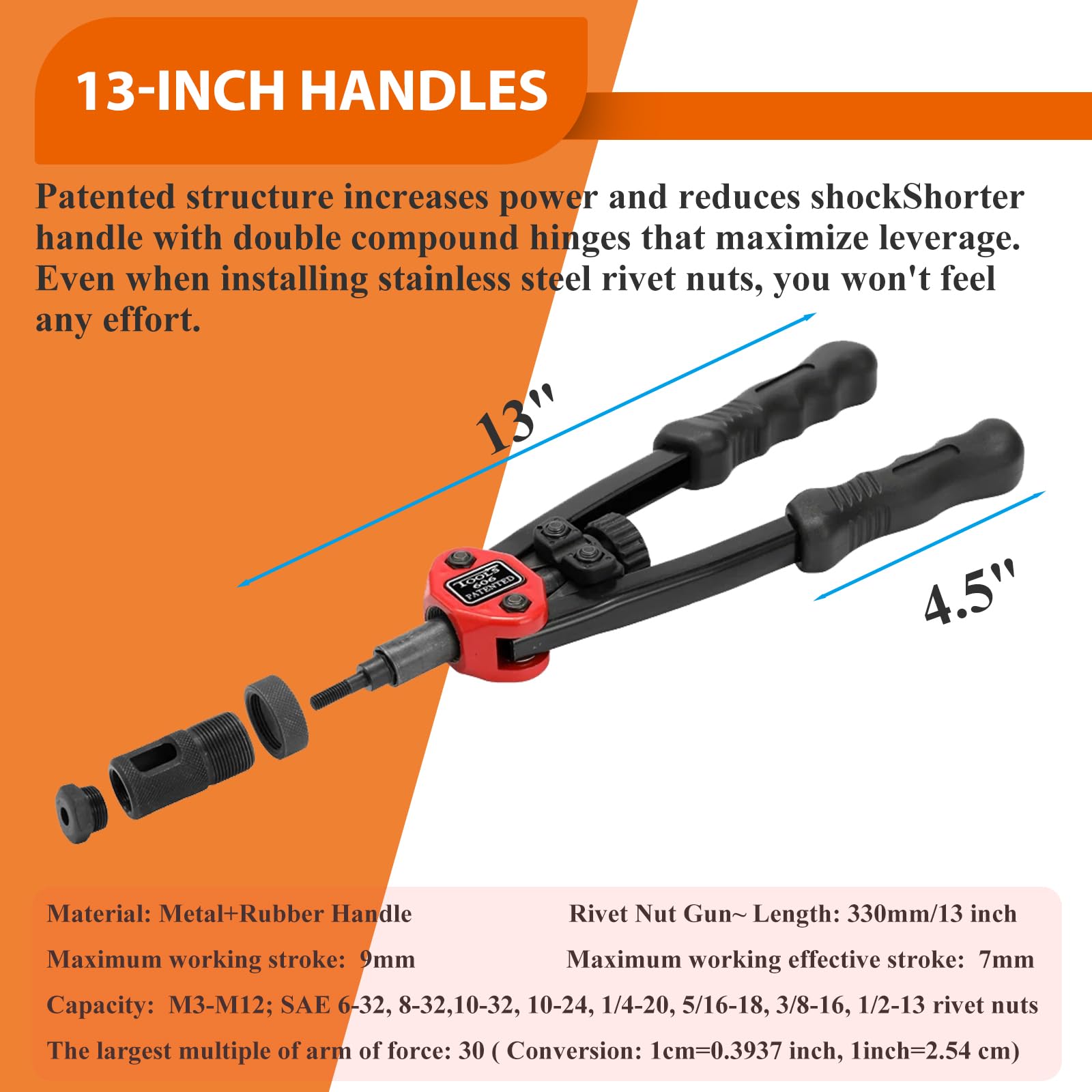 Rivet Nut Gun Kit Rivnut Setting Tools Nut Setter Hand Blind Riveter 16