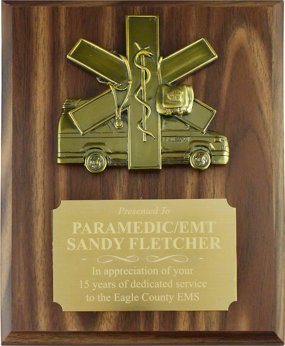 Amazon.com: EMS Bronze Plaque 8"x10" FREE CUSTOM ENGRAVING Walnut ...