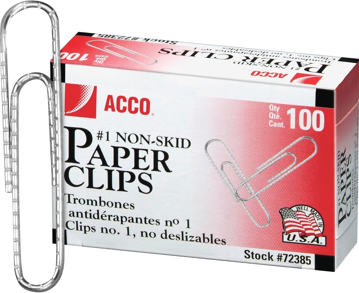 ACCO Non-Skid Paper Clips, Size No.1, Silver, Box of 100 Clips ...