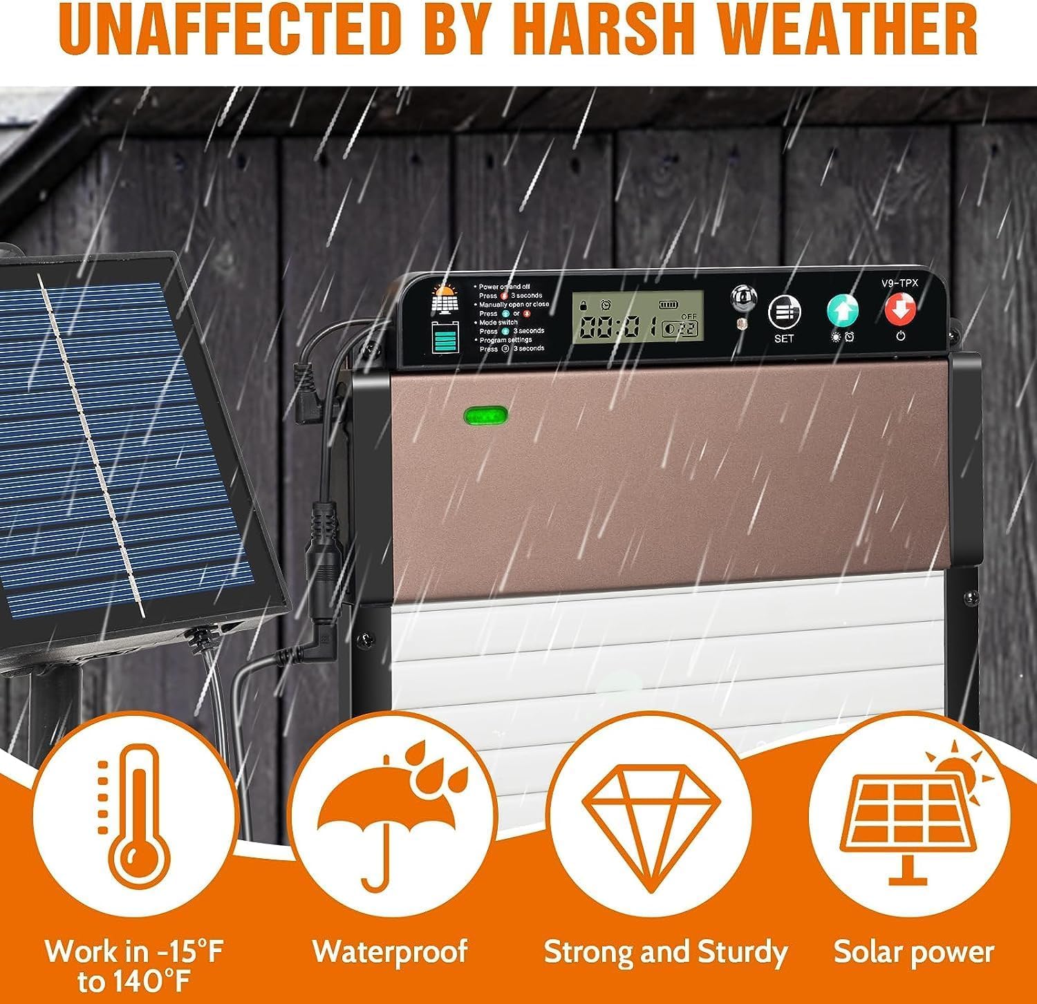 LBFO Automatic Chicken Coop Door, Solar Powered Chicken Door Opener ...