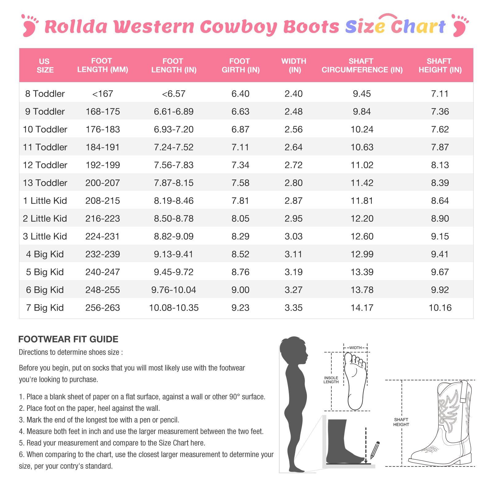 Snapklik.com : Rollda Kids Cowboy Boots For Boys Girls Western Square ...