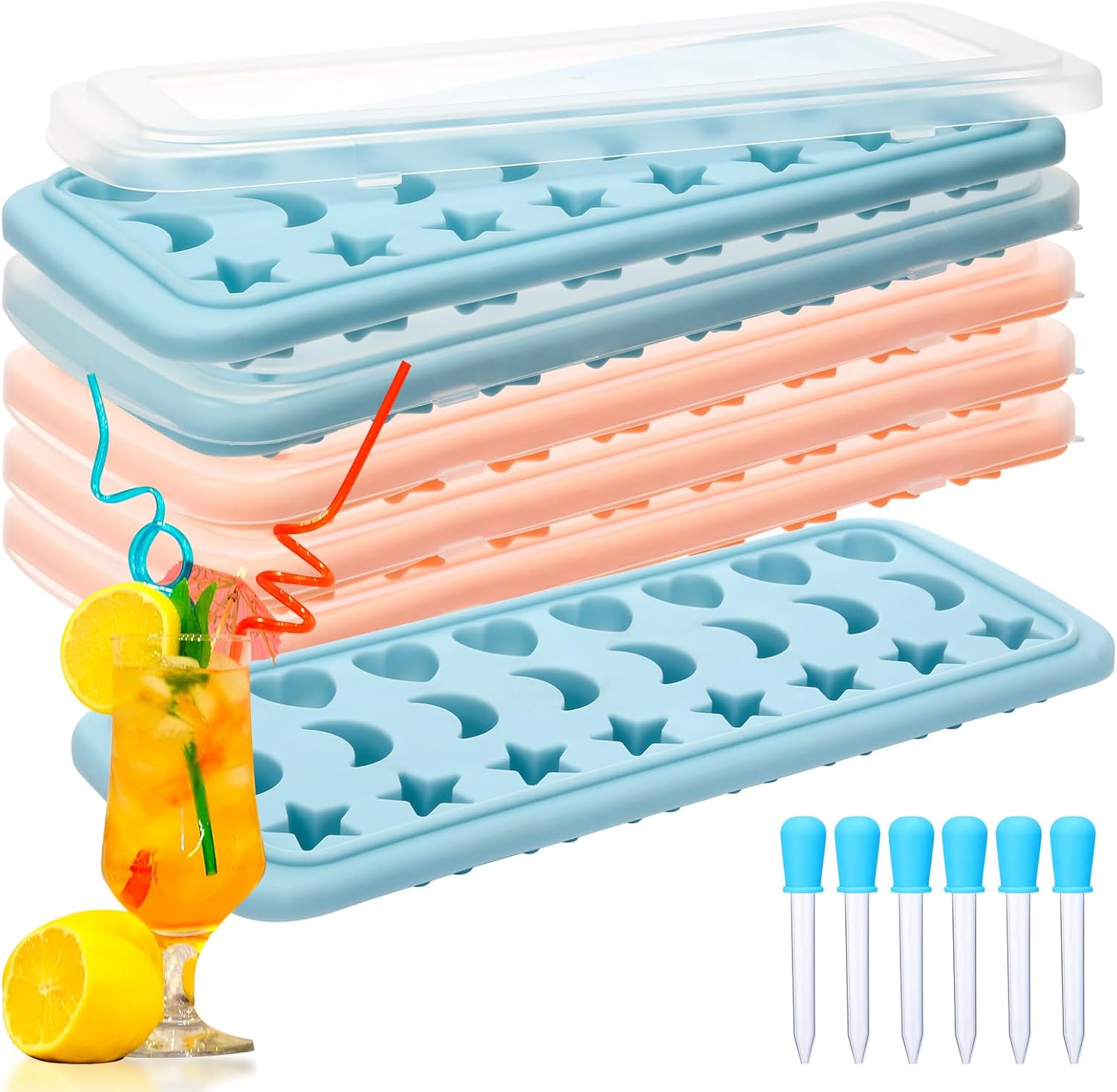 Amazon.com: Roshtia 6 Pcs Moon Heart and Stars Ice Cube Tray Silicone ...