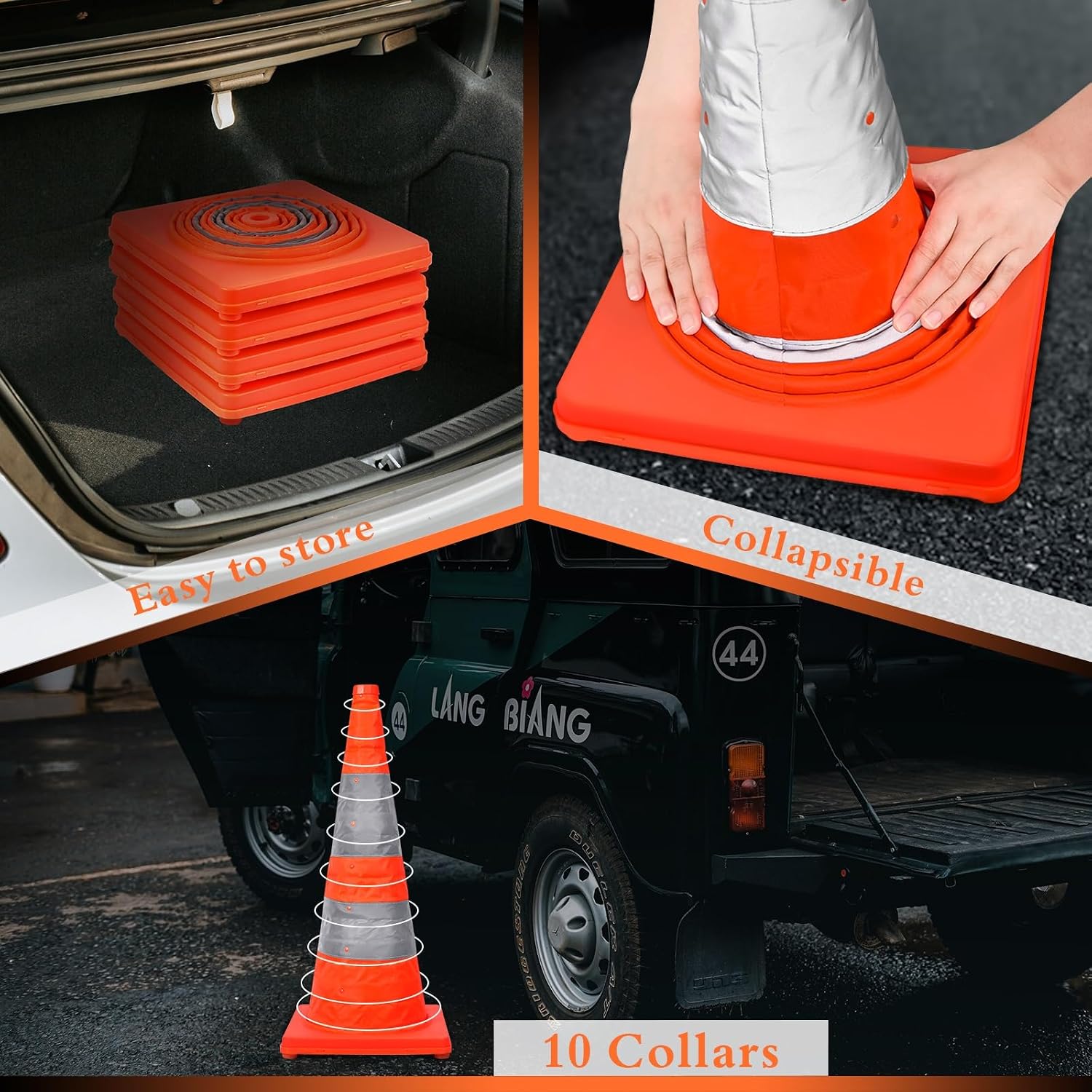 WHDZ 28 inch Collapsible Traffic Cones with LED Light Multi Purpose Pop ...