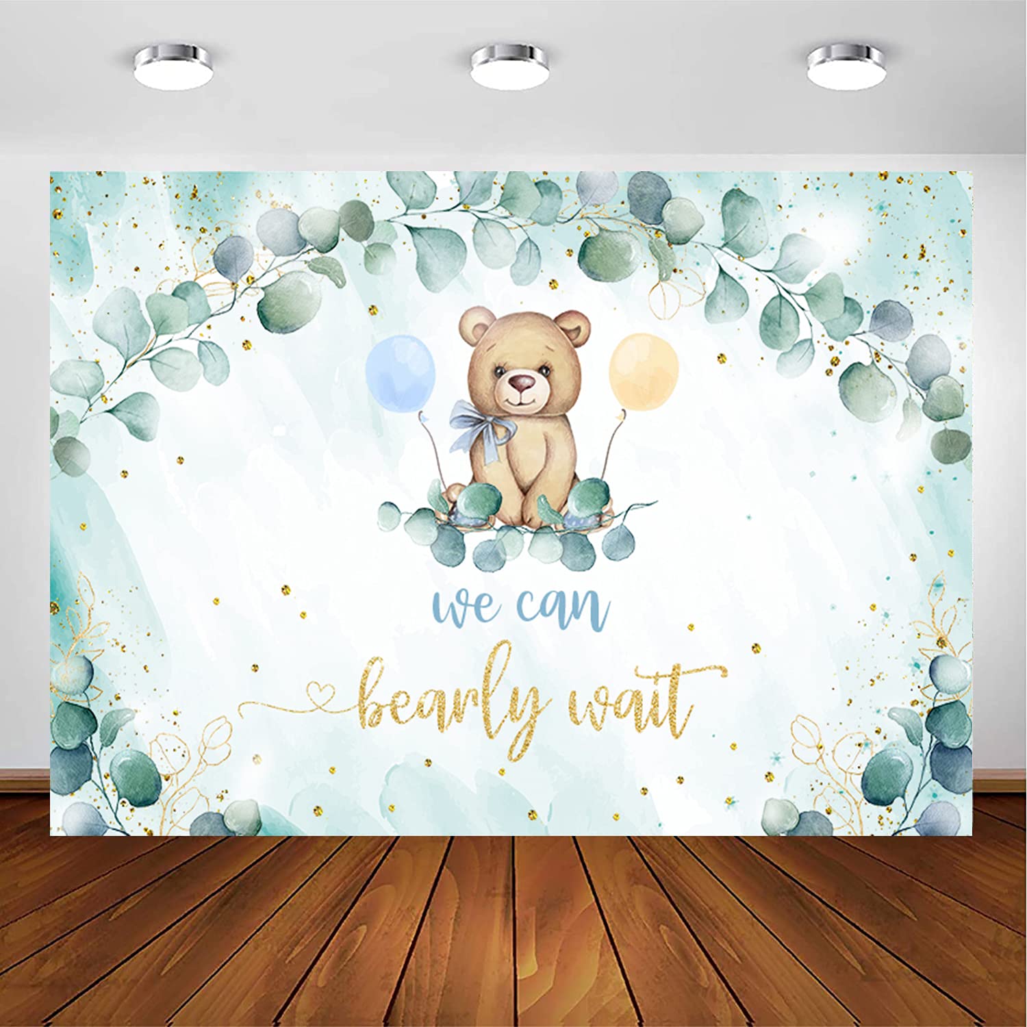 Buy Withu Bear Baby Shower Backdrop We Can Bearly Wait Green Leaves ...