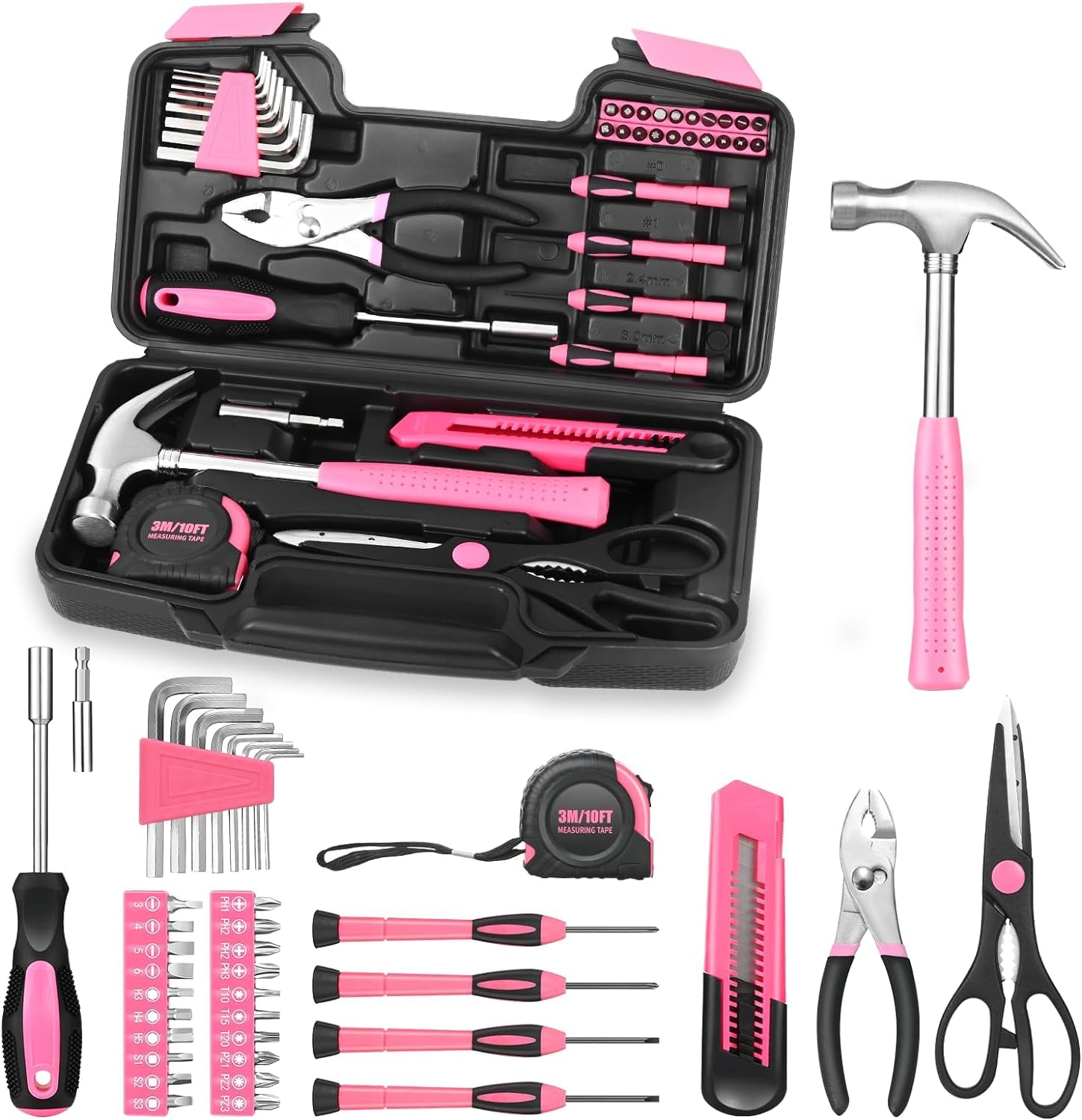 Yunking 39 Piece All Purpose Household Pink Tool Kit Small General ...