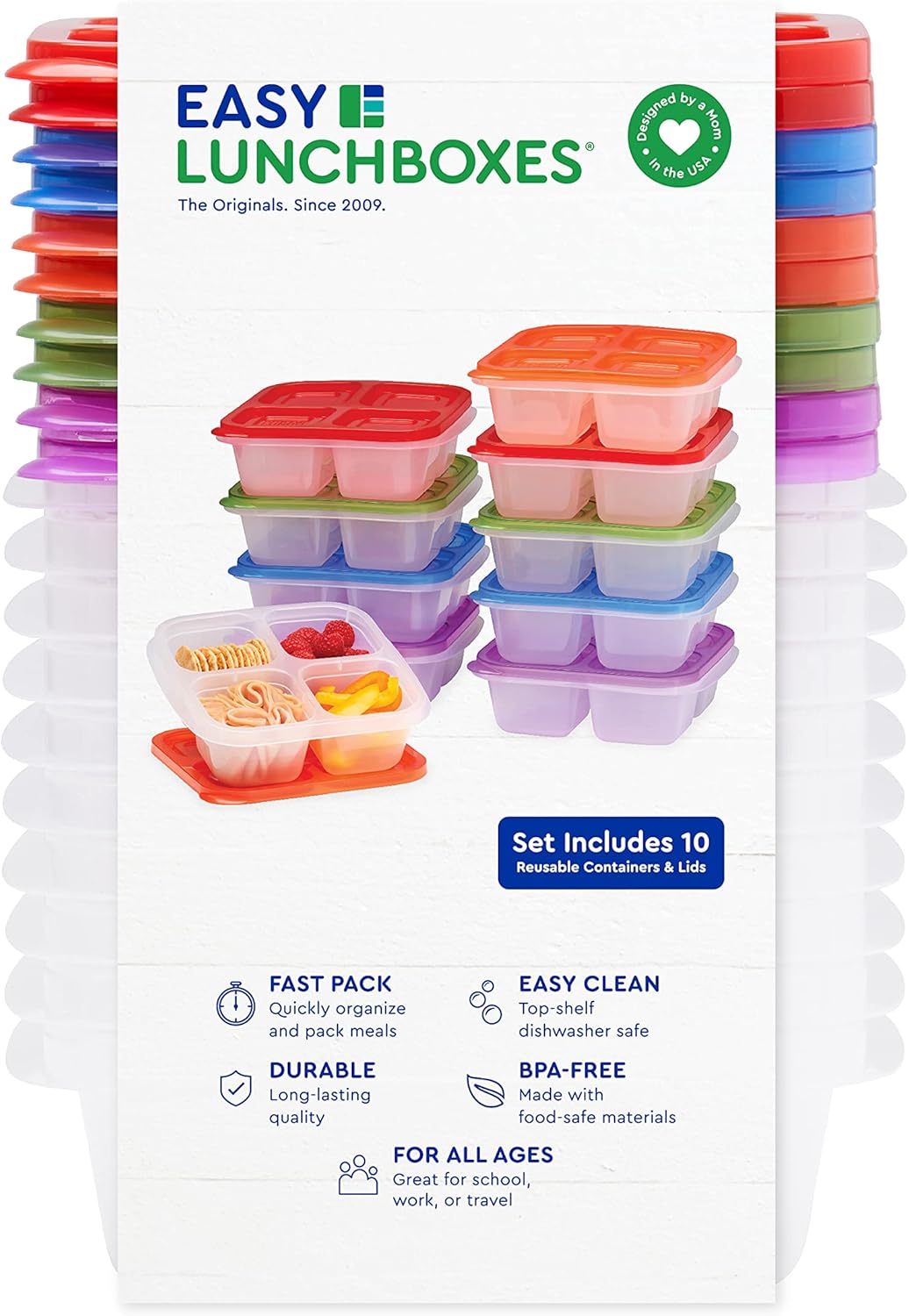 Bento Snack Boxes – Reusable 4-Compartment Food Containers for School ...