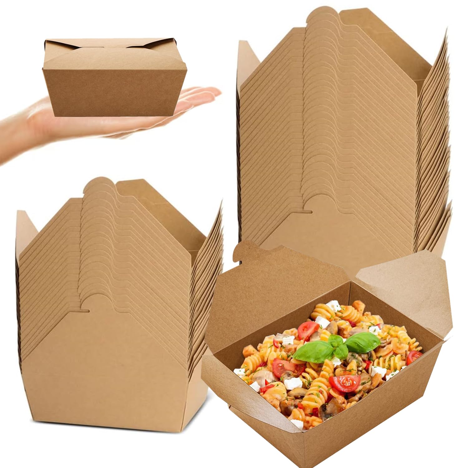 To Go Boxes, 80 PCS 27oz Kraft Paper Food Take Out Boxes, Oil Proof ...