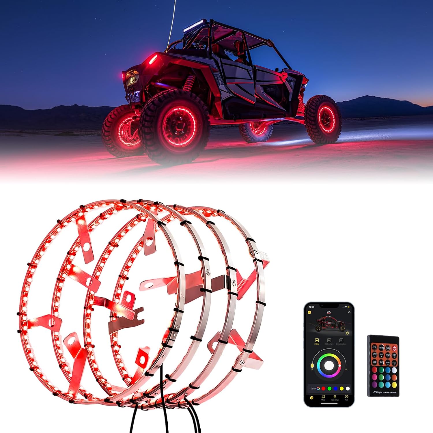 Amazon.com: KEMIMOTO UTV Wheel Ring Lights Kit with RGB Chasing Color ...