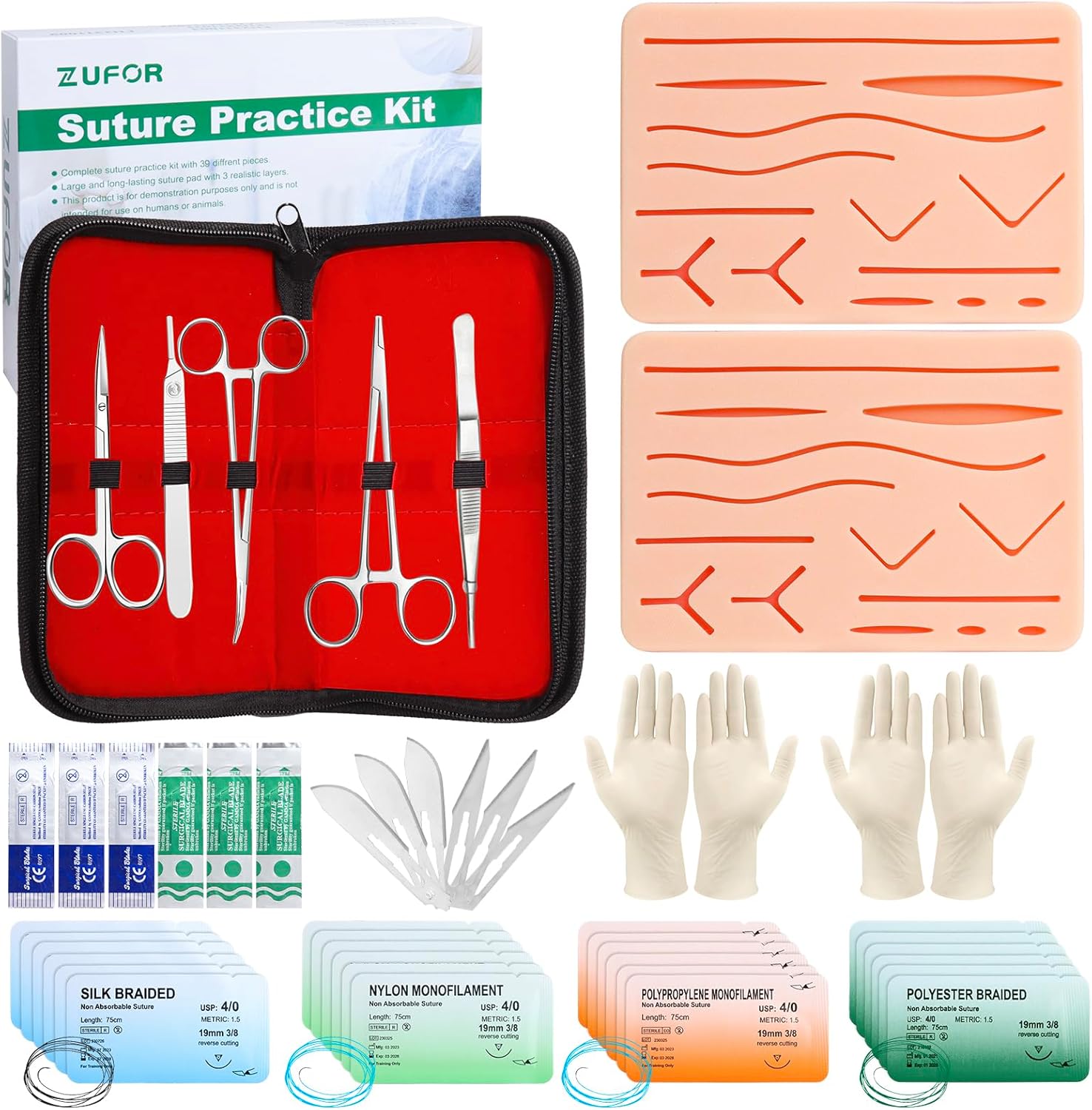 Amazon.com: ZUFOR Suture Practice Kit (39 Pcs) Include Durable Large ...
