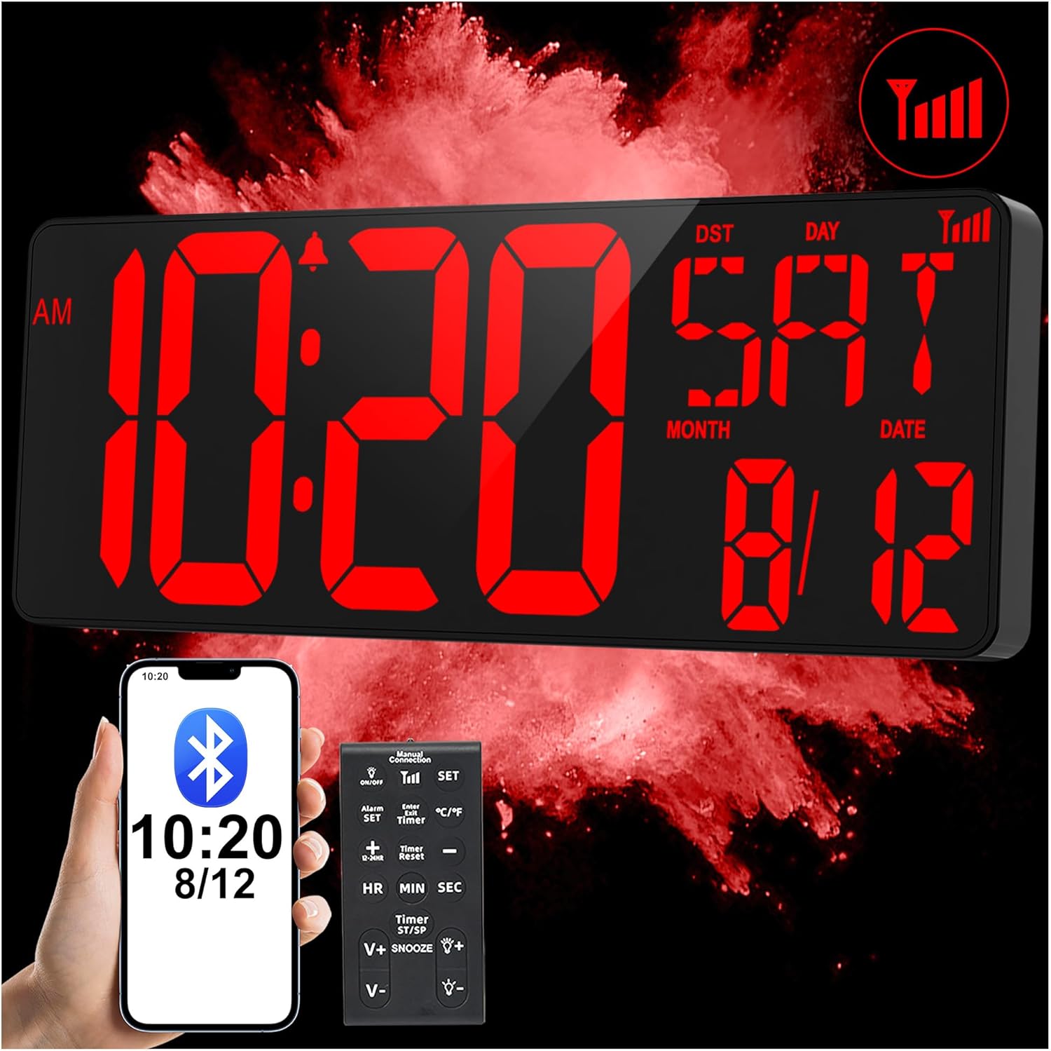 Amazon.com: XREXS 17.2" Large Digital Wall Clock Bluetooth Sync Time ...