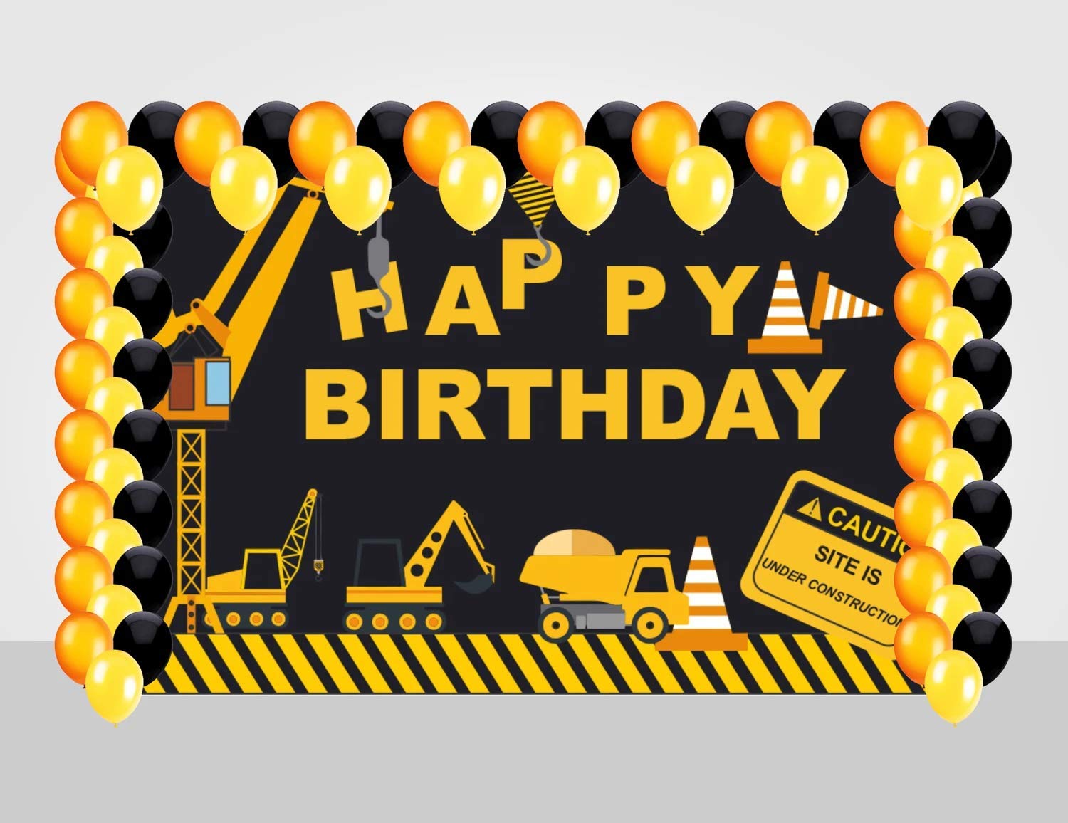 Buy Theme My Party Construction Birthday Party Banner Backdrop with ...
