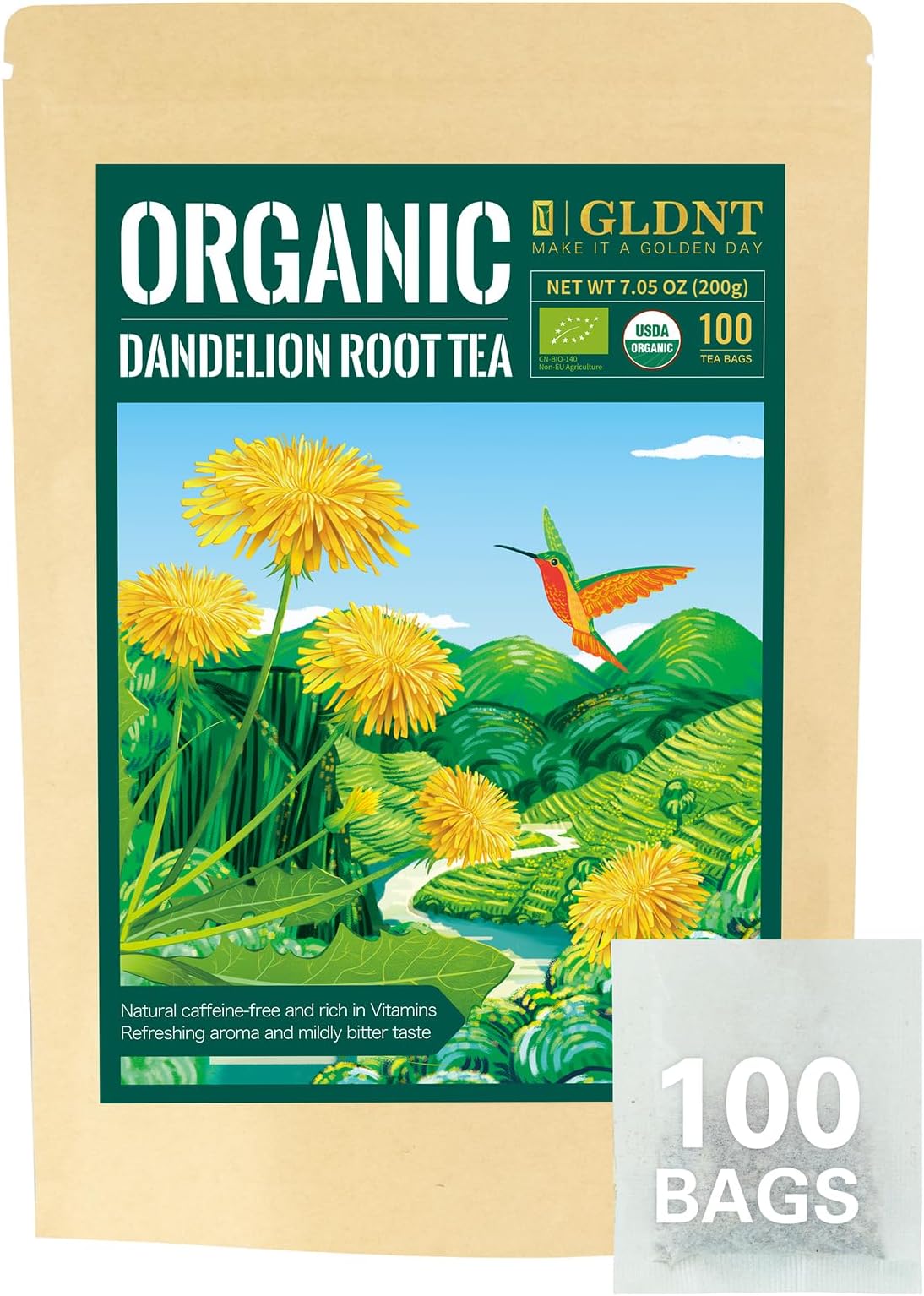 Amazon.com : GLDNT Organic Dandelion Root Tea Bags, Premium Organic Raw ...