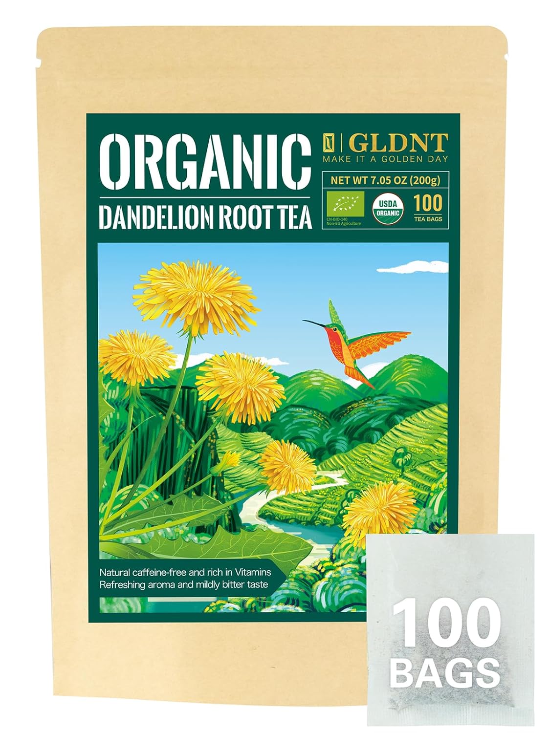 Amazon.com : GLDNT Organic Dandelion Root Tea Bags, Premium Organic Raw ...