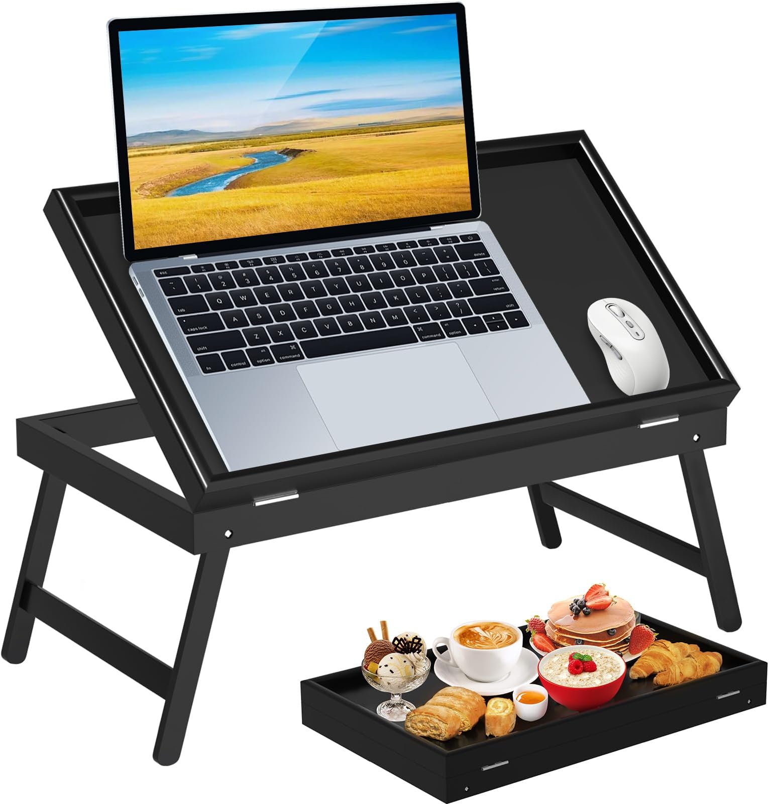 Amazon.com: Bamboo Bed Tray Table,Breakfast Trays with Folding Legs ...