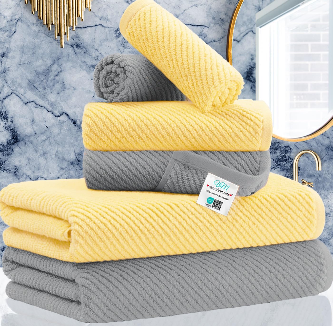 Amazon.com: SEMAXE Bath Towel Set, 100% Cotton Bathroom Towels with ...