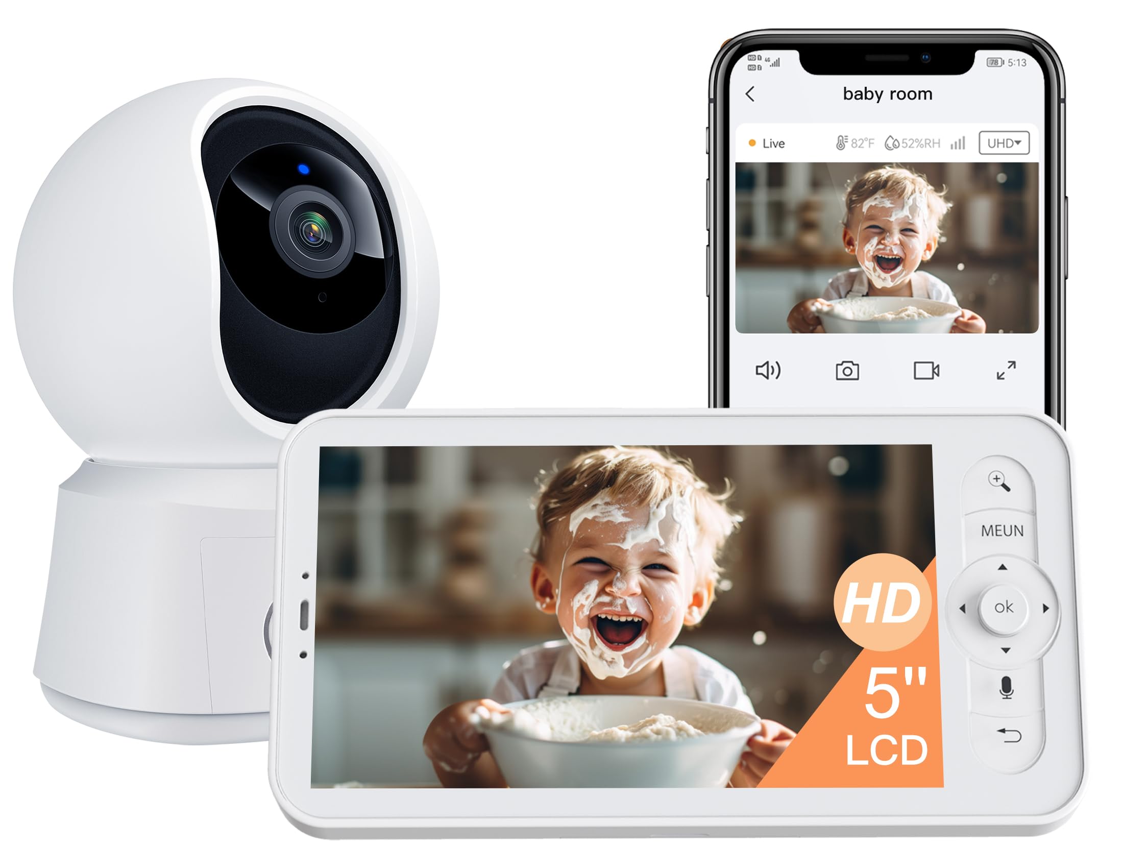 ARENTI Baby Monitor, Video Baby Camera with 5-Inch Wireless Display ...