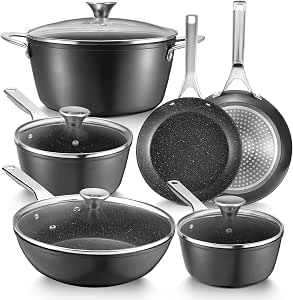 Induction Hob Pots Set, Granite Nonstick Pots and Pans Set 10 Piece ...